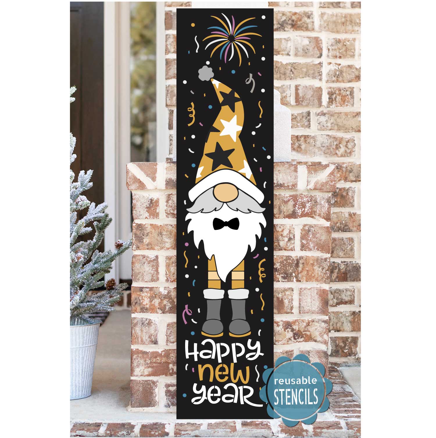 Happy New Year Gnome / Reusable Stencil – WallCutz Crafts