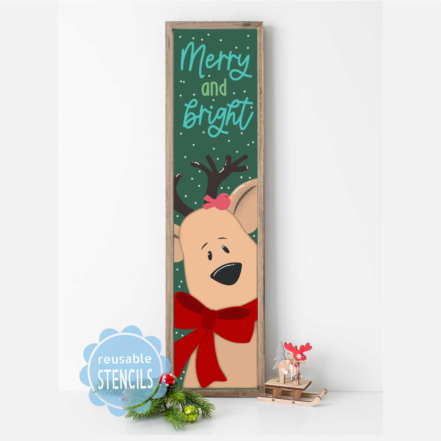 Merry and Bright Reindeer Christmas Stencil | WallCutz – WallCutz Crafts