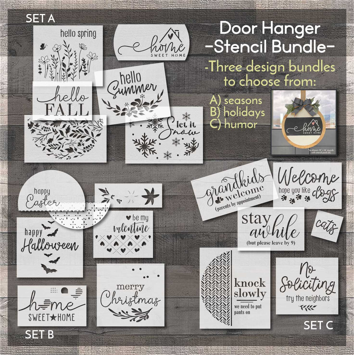 SET (A) Door Hanger Stencil Bundle / Seasonal| WallCutz Crafts