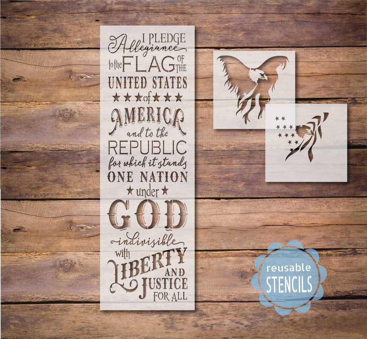 Pledge of Allegiance with Patriotic Eagle STENCIL| WallCutz Crafts