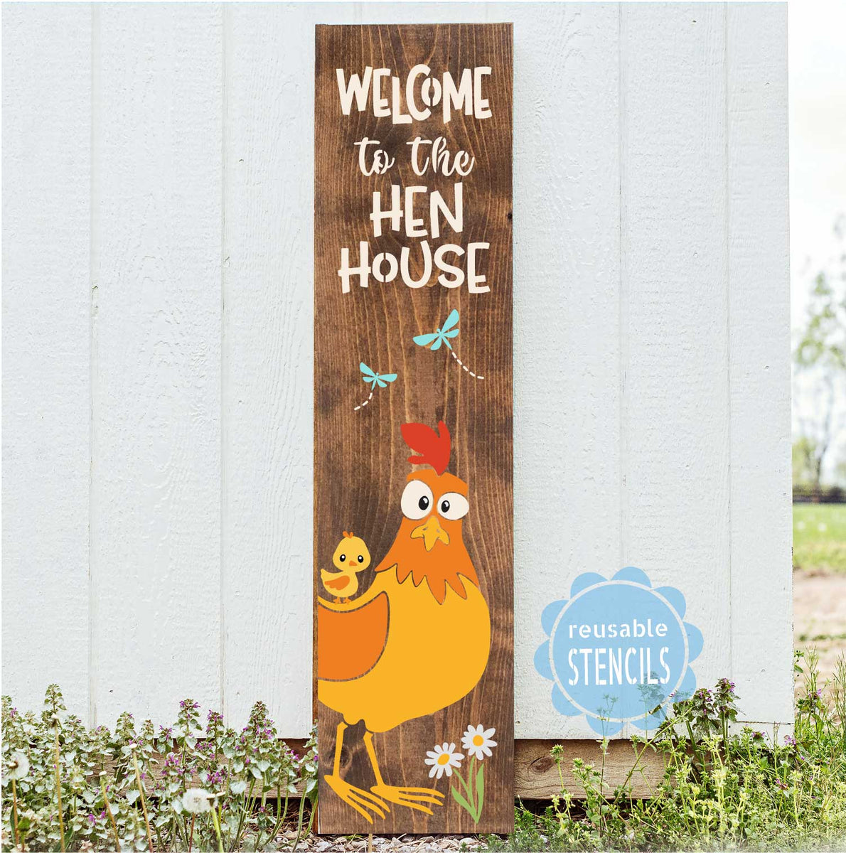 Welcome to the Hen House / Cartoon Chicken Stencil| WallCutz Crafts