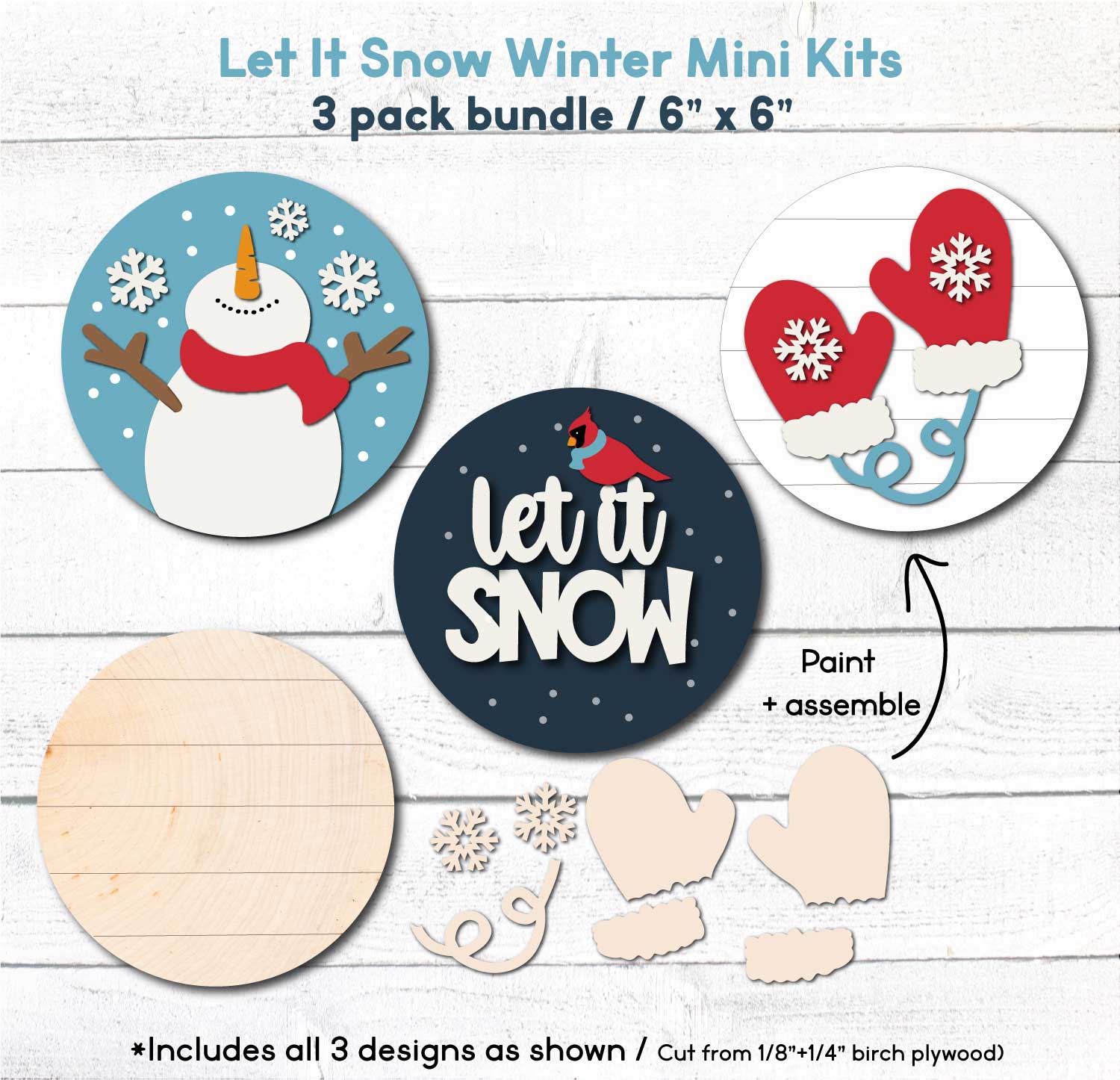 WOOD KIT MINIS / Let It Snow Winter Rounds – WallCutz Crafts