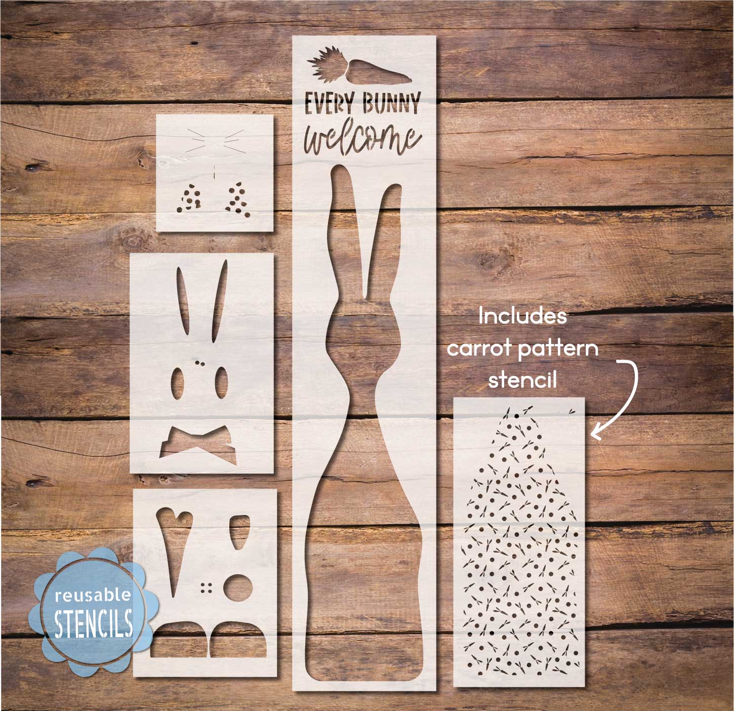 Every Bunny Welcome / Tall Bunny Stencil with Carrot Pattern – WallCutz ...