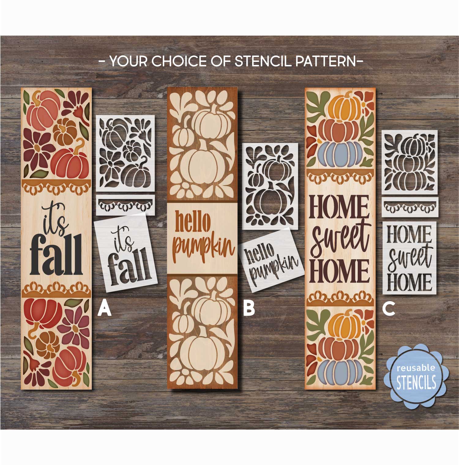 Fall Pattern Stencils A, B or C – WallCutz Crafts