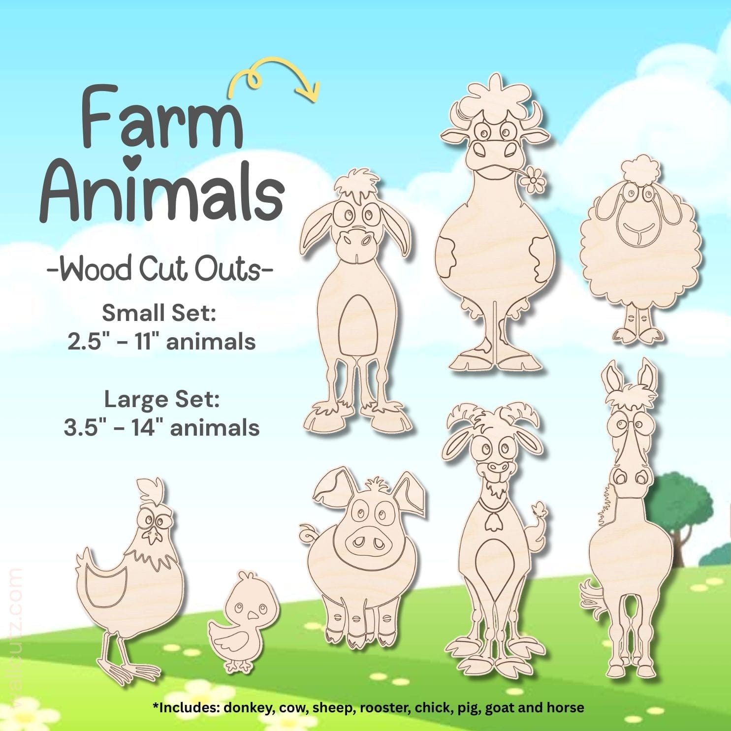 Farm Animal Wood Cut-Outs / 1/4" birch – WallCutz Crafts
