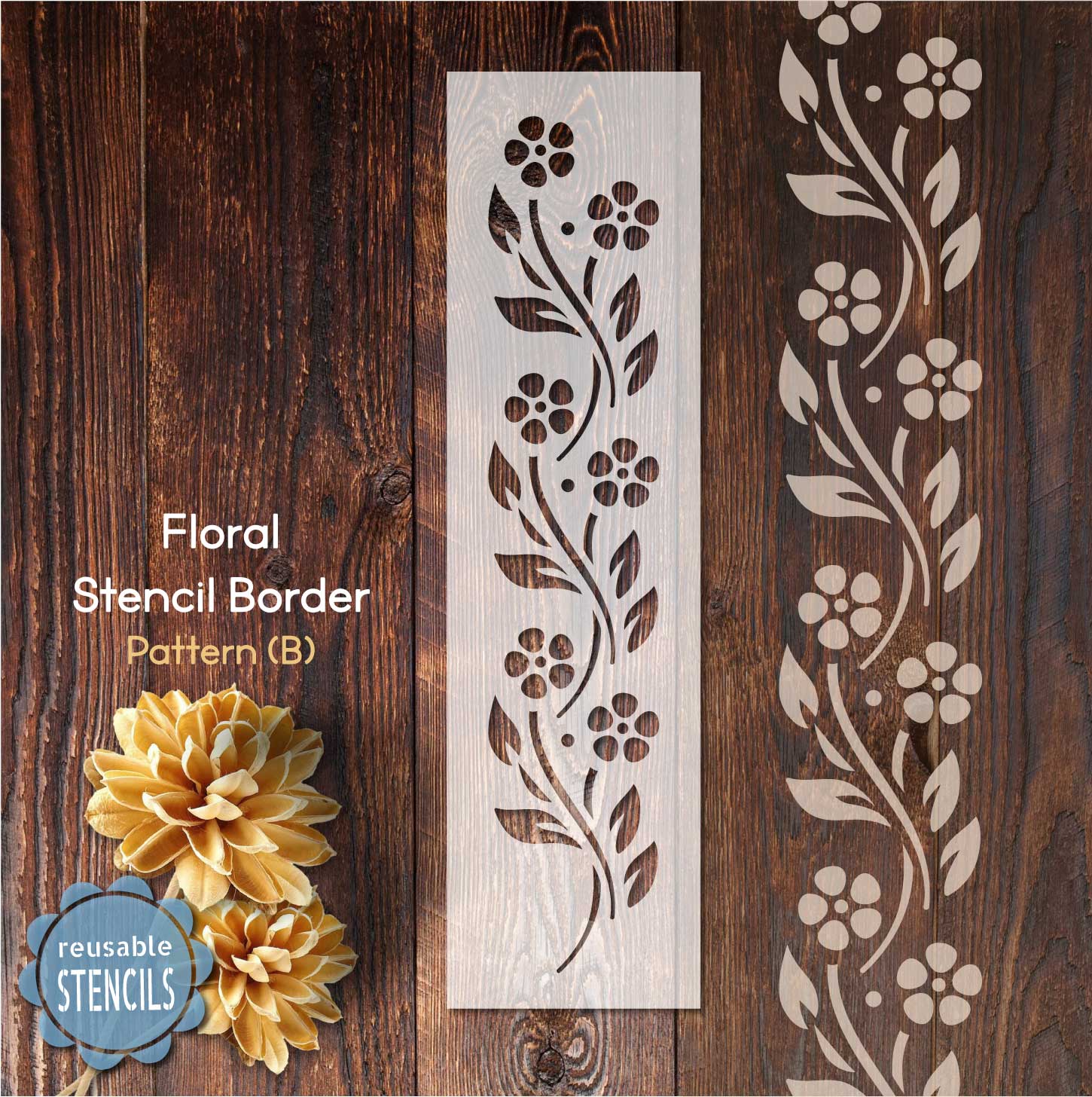 Floral Inlay Stencil (B) / Border Pattern Stencil – WallCutz Crafts