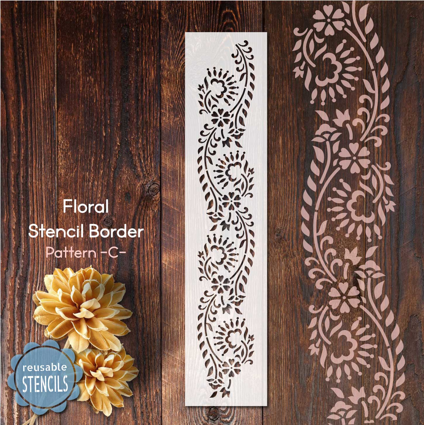 Floral Inlay Stencil (C) / Seamless Pattern Stencil – WallCutz Crafts
