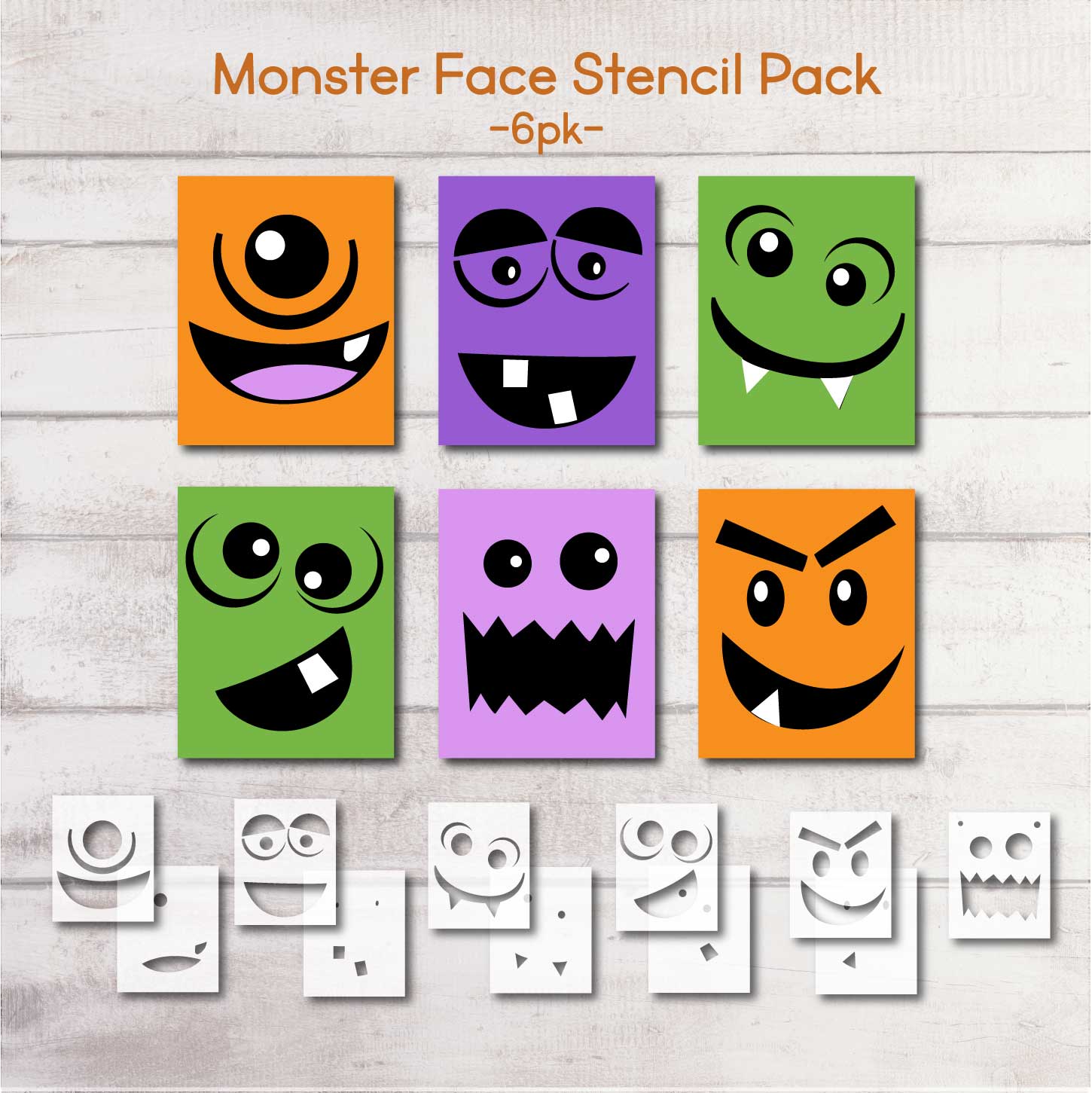 Monster Faces Stencil Pack – 6pc Halloween | WallCutz – WallCutz Crafts
