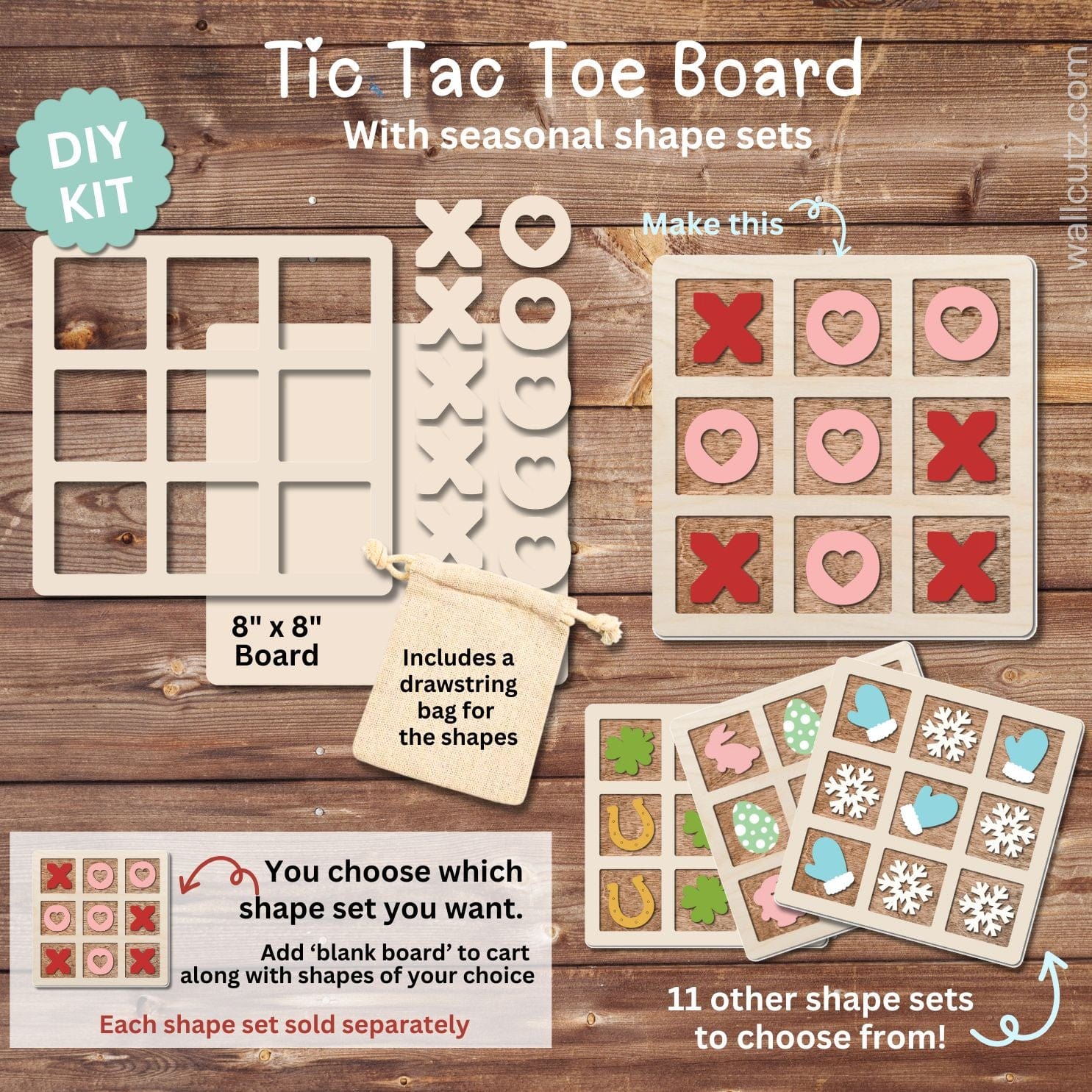 Tic Tac Toe Board with Optional Shape Sets – WallCutz Crafts