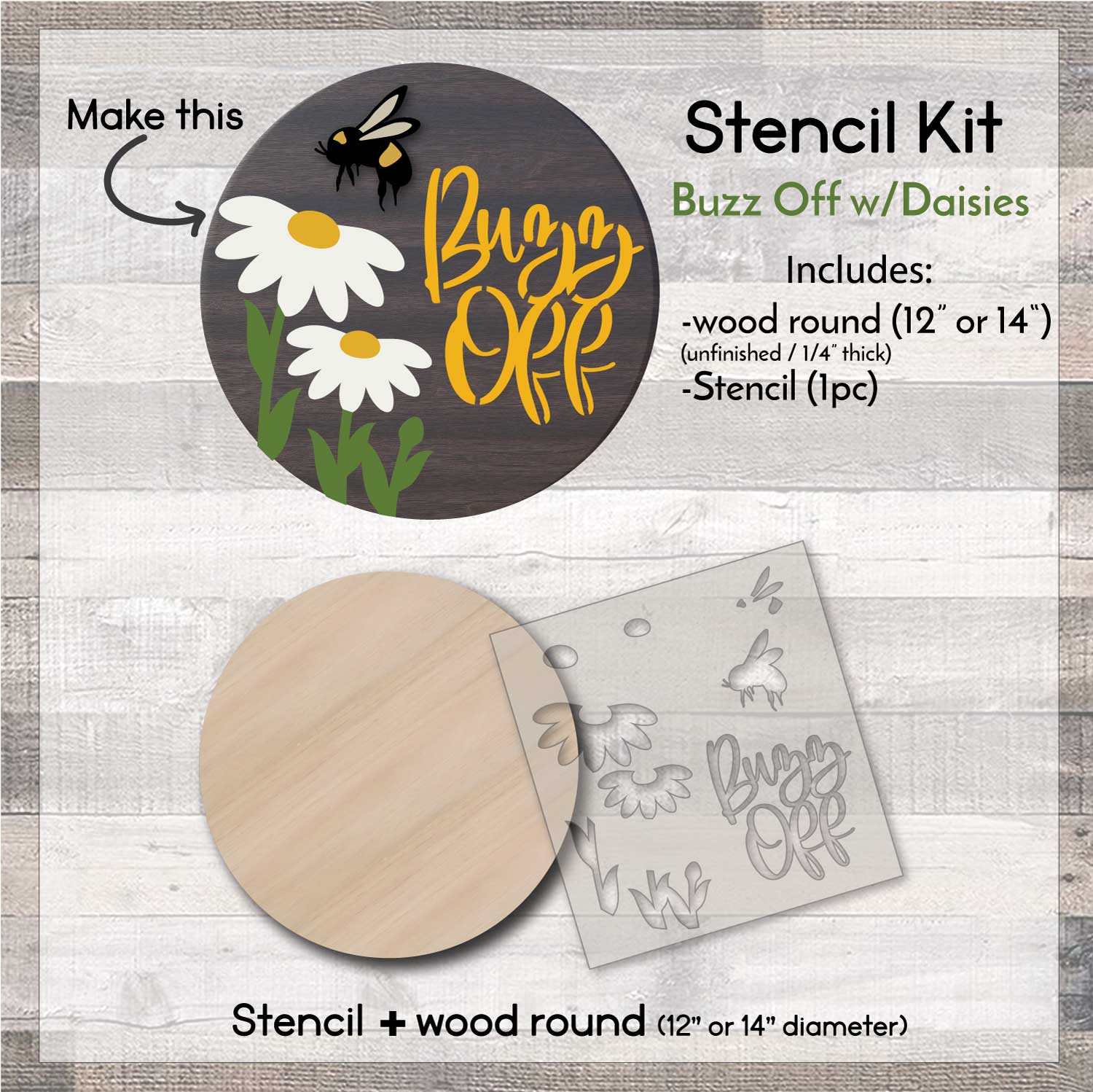 STENCIL KIT with Wood Round / Buzz Off Daisy – WallCutz Crafts