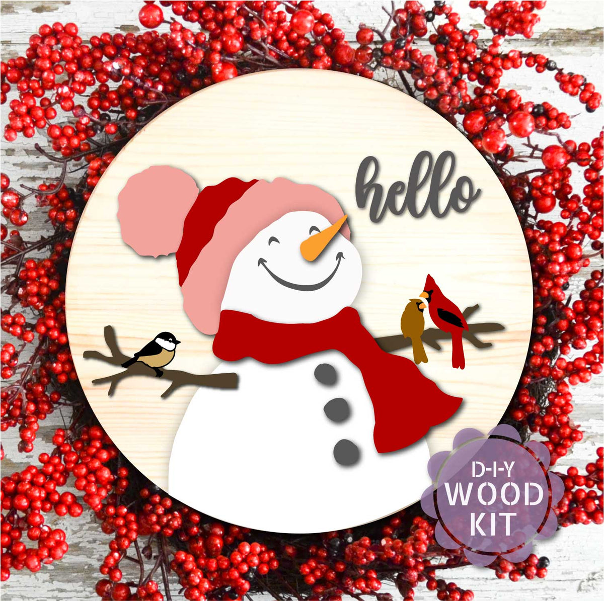 WOOD KIT / Happy Snowman with Birds| WallCutz Crafts