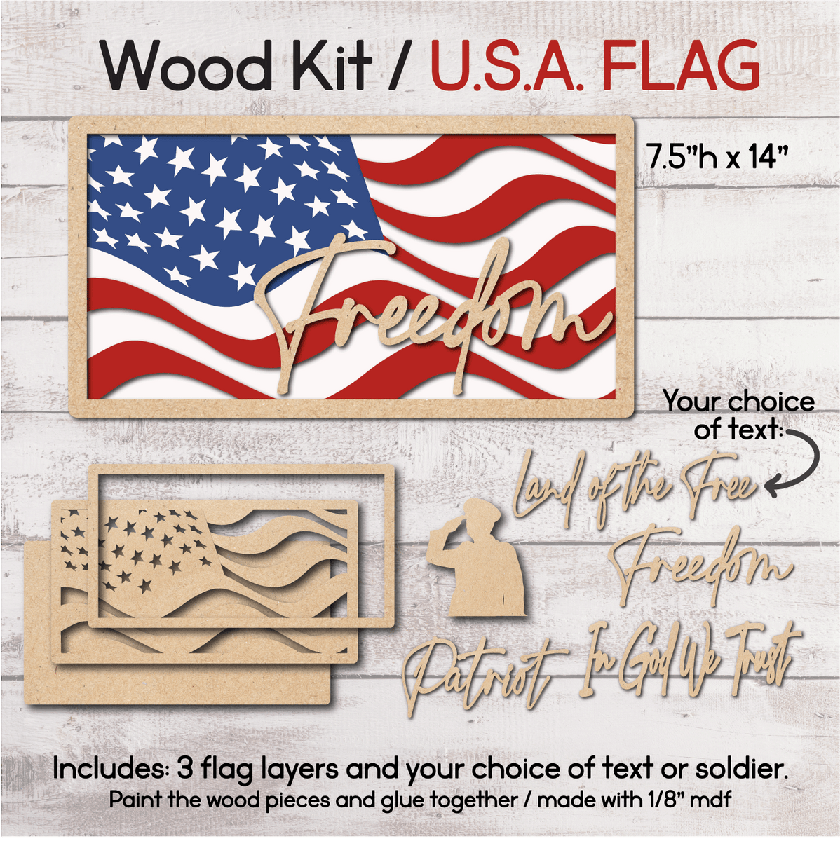 WOOD KIT / Laser Cut American Flag| WallCutz Crafts