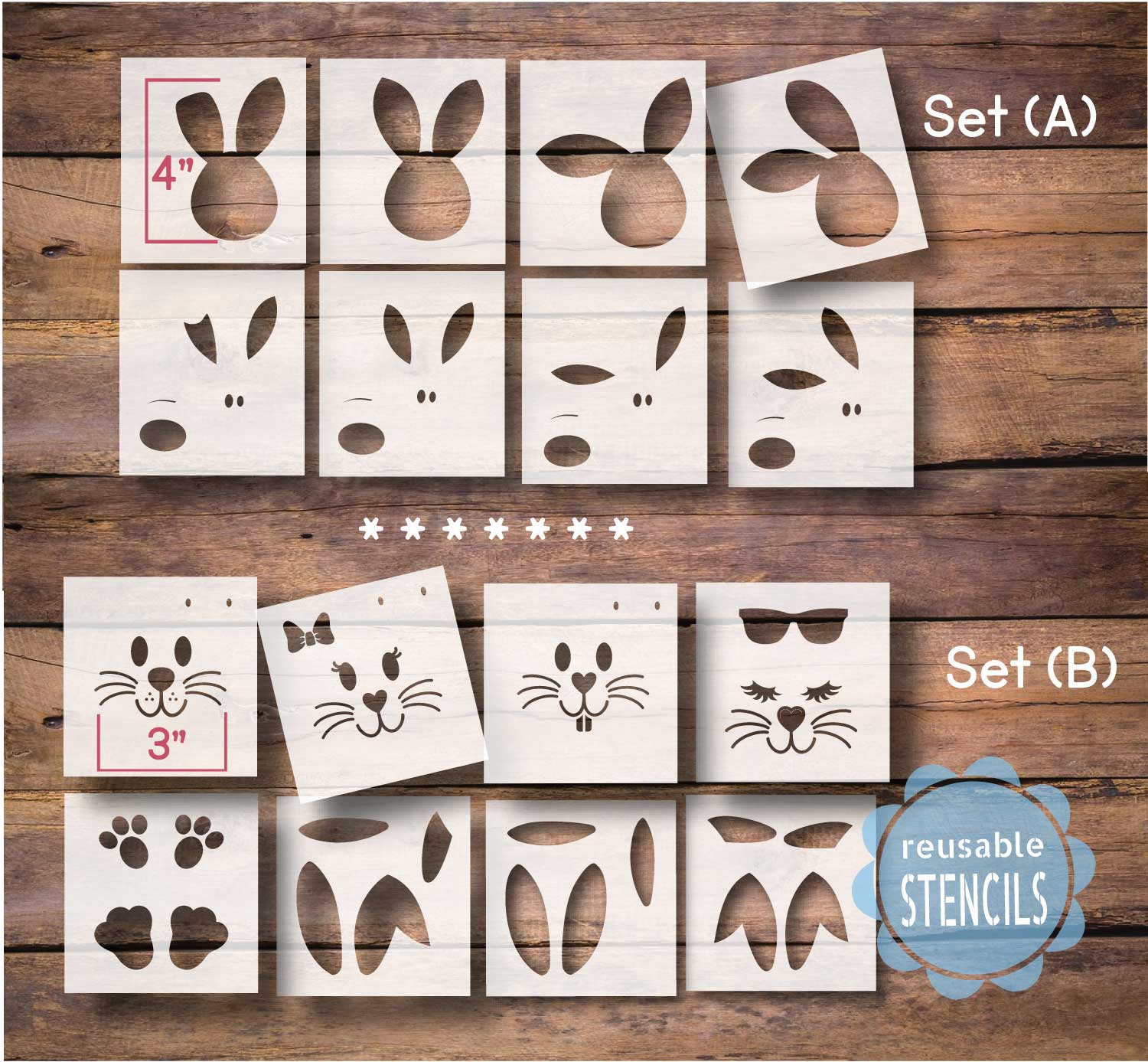 Bunny Faces / Stencil Pack (A) or (B)| WallCutz Crafts
