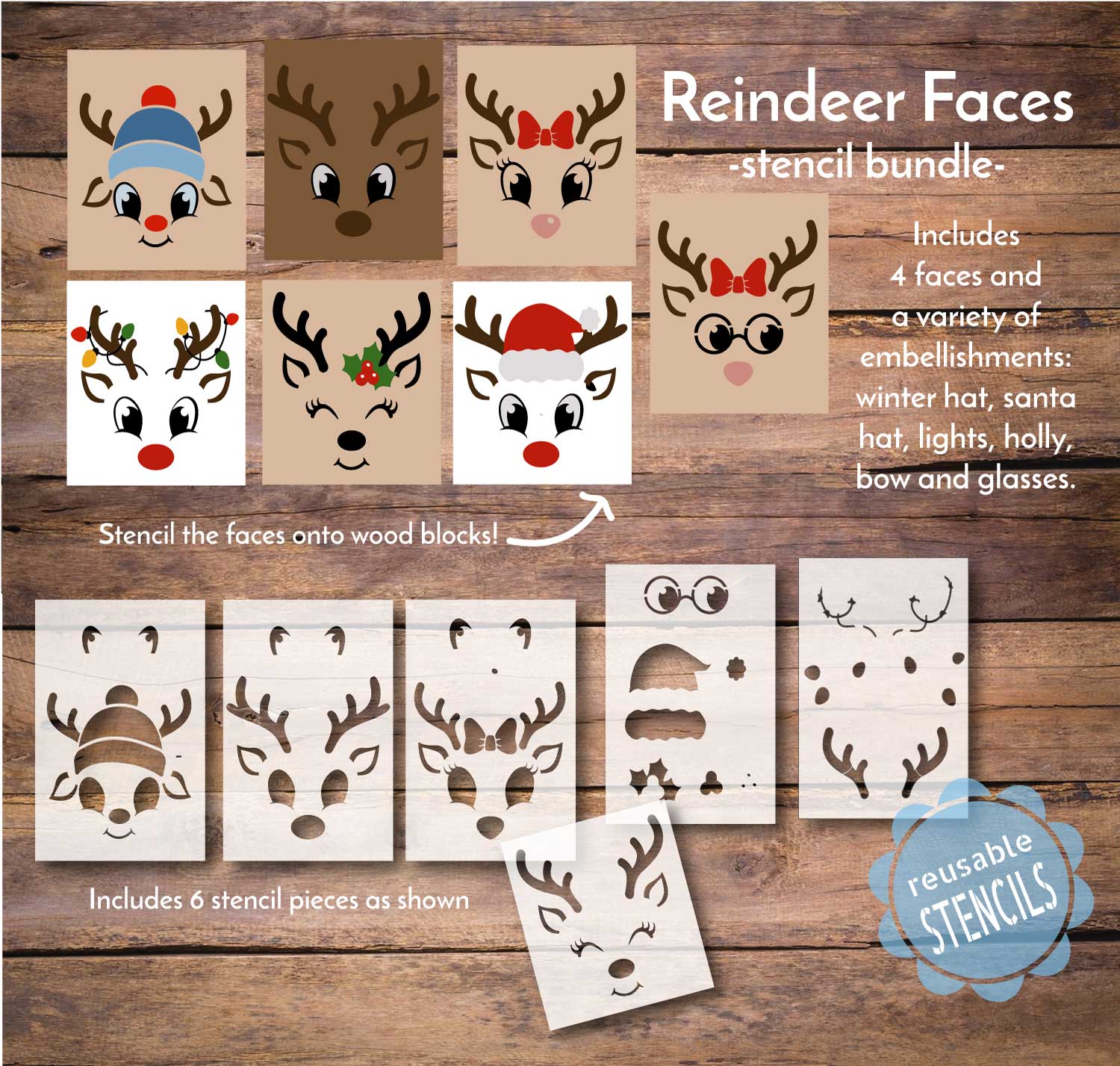 Reindeer Faces / Stencil Pack – WallCutz Crafts