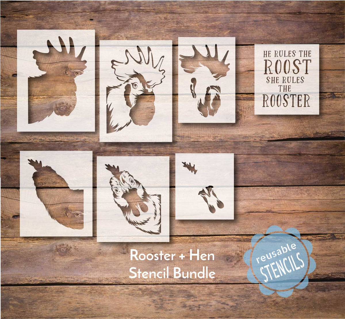 Rule the Roost / Rooster and Hen Stencil Bundle| WallCutz Crafts