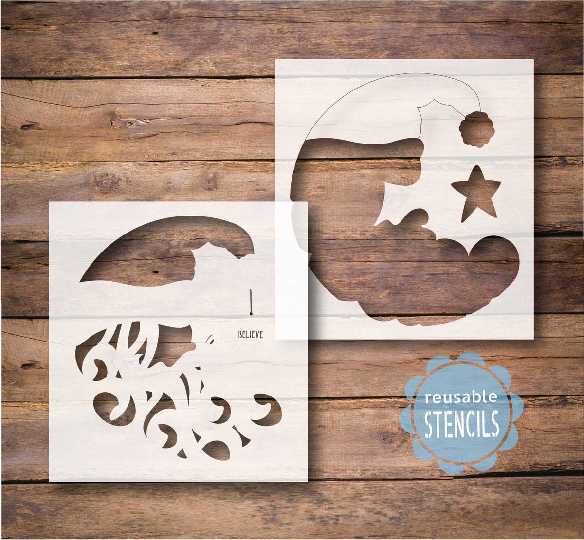 Santa Moon with Star / Reusable Stencil| WallCutz Crafts