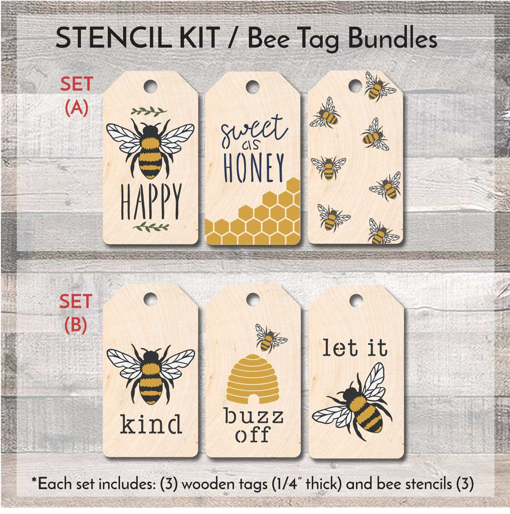 STENCIL KIT /Bee Tag Bundle with wood tags| WallCutz Crafts