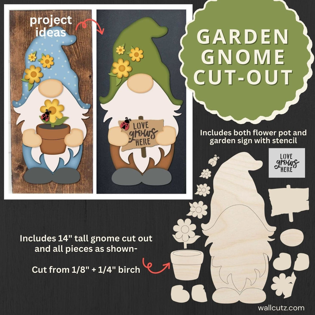 Garden Gnome Cut-Out 14”inch| WallCutz Crafts
