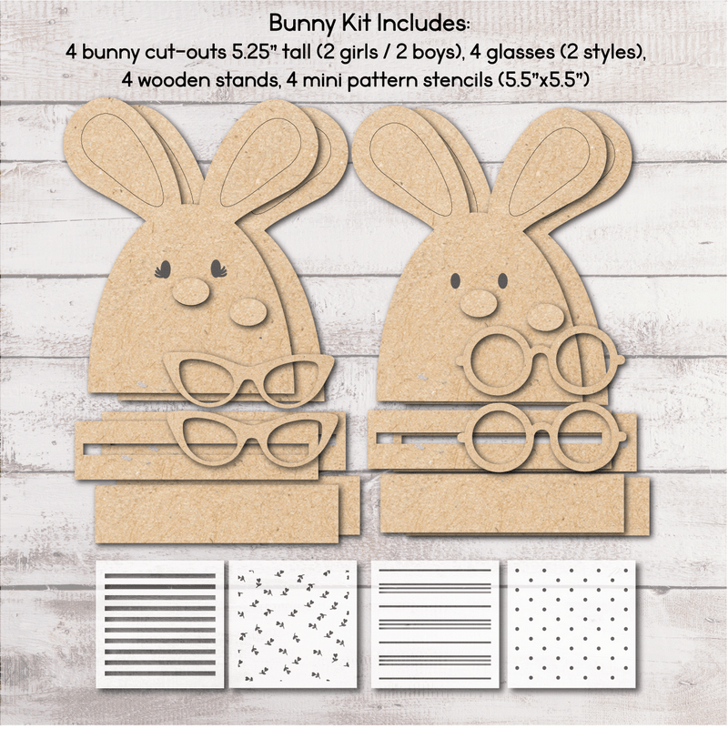 Wood Kit Bunny Couple with stencil pack / Set of 4| WallCutz Crafts