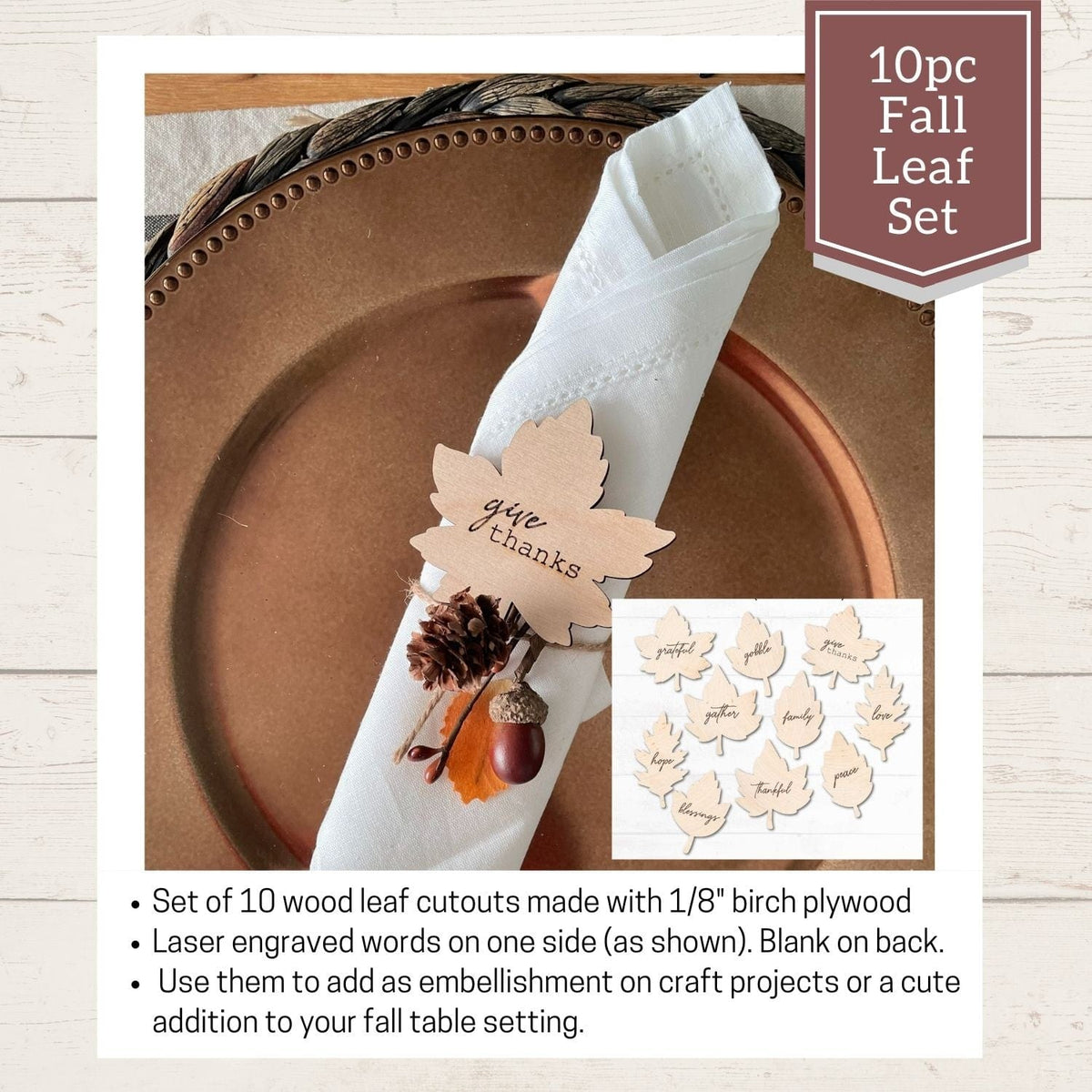 Wood Leaf Cut-outs / 10pc Fall Leaf Set| WallCutz Crafts