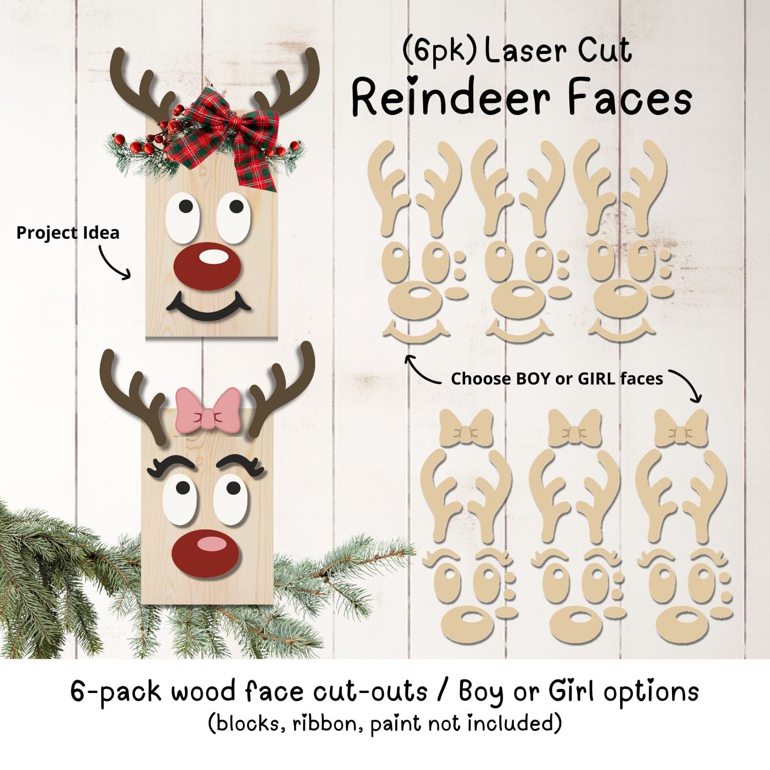 Wood Cut-Outs / Reindeer Faces (6pk) – WallCutz Crafts
