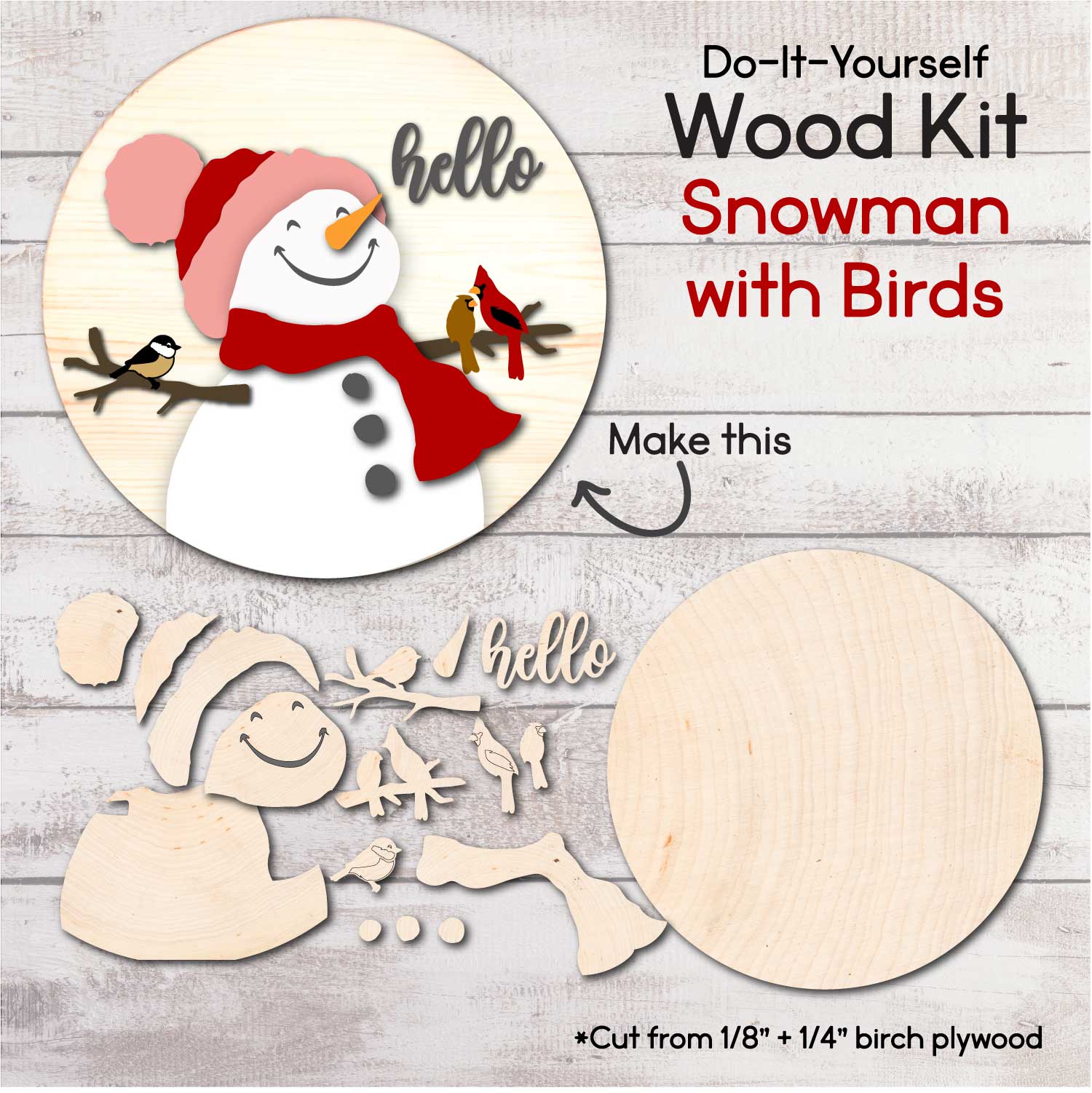 WOOD KIT / Happy Snowman with Birds – WallCutz Crafts