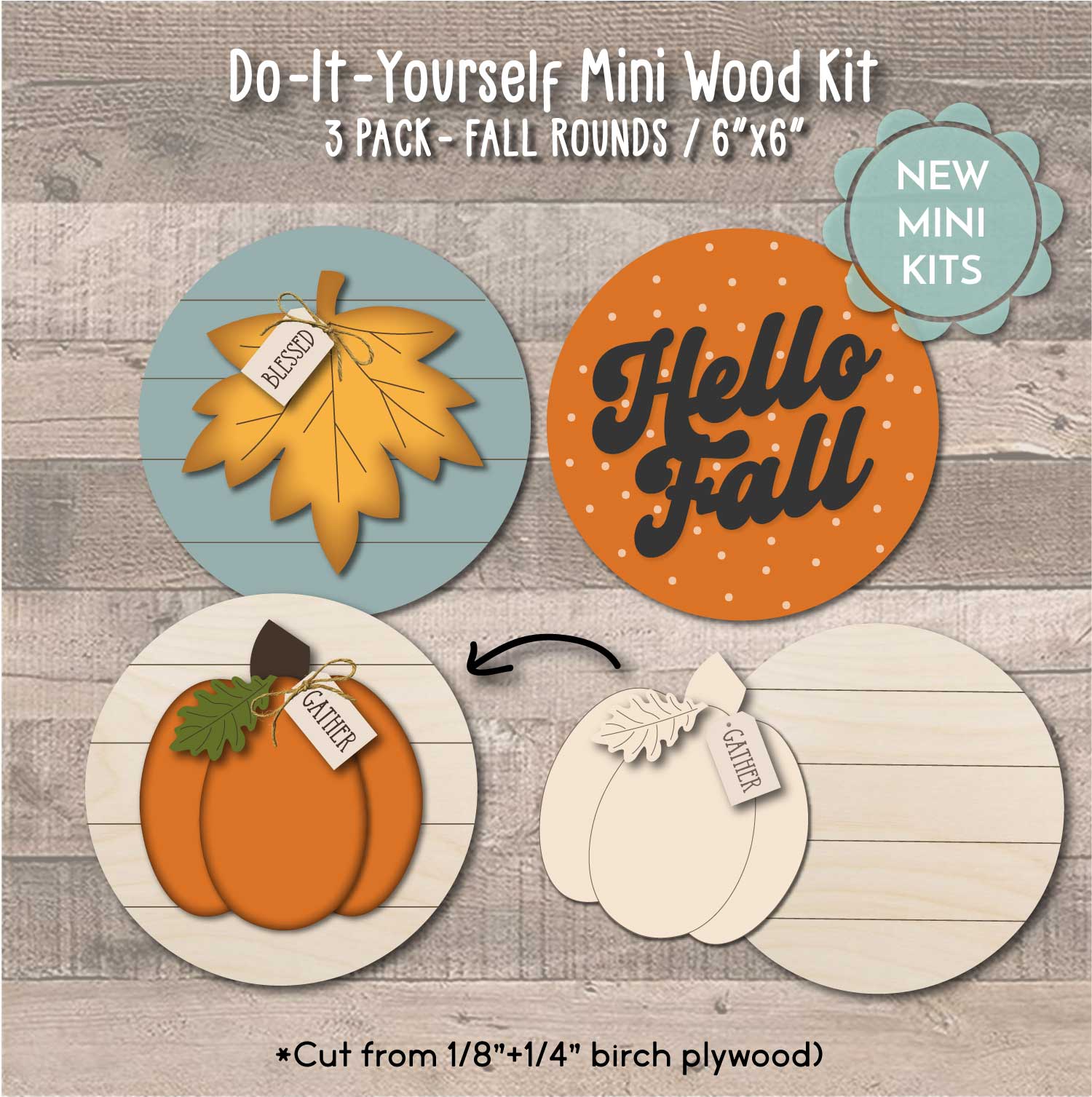 WOOD KIT MINI / Hello FALL ROUND DIY Kits / 3 pack – WallCutz Crafts