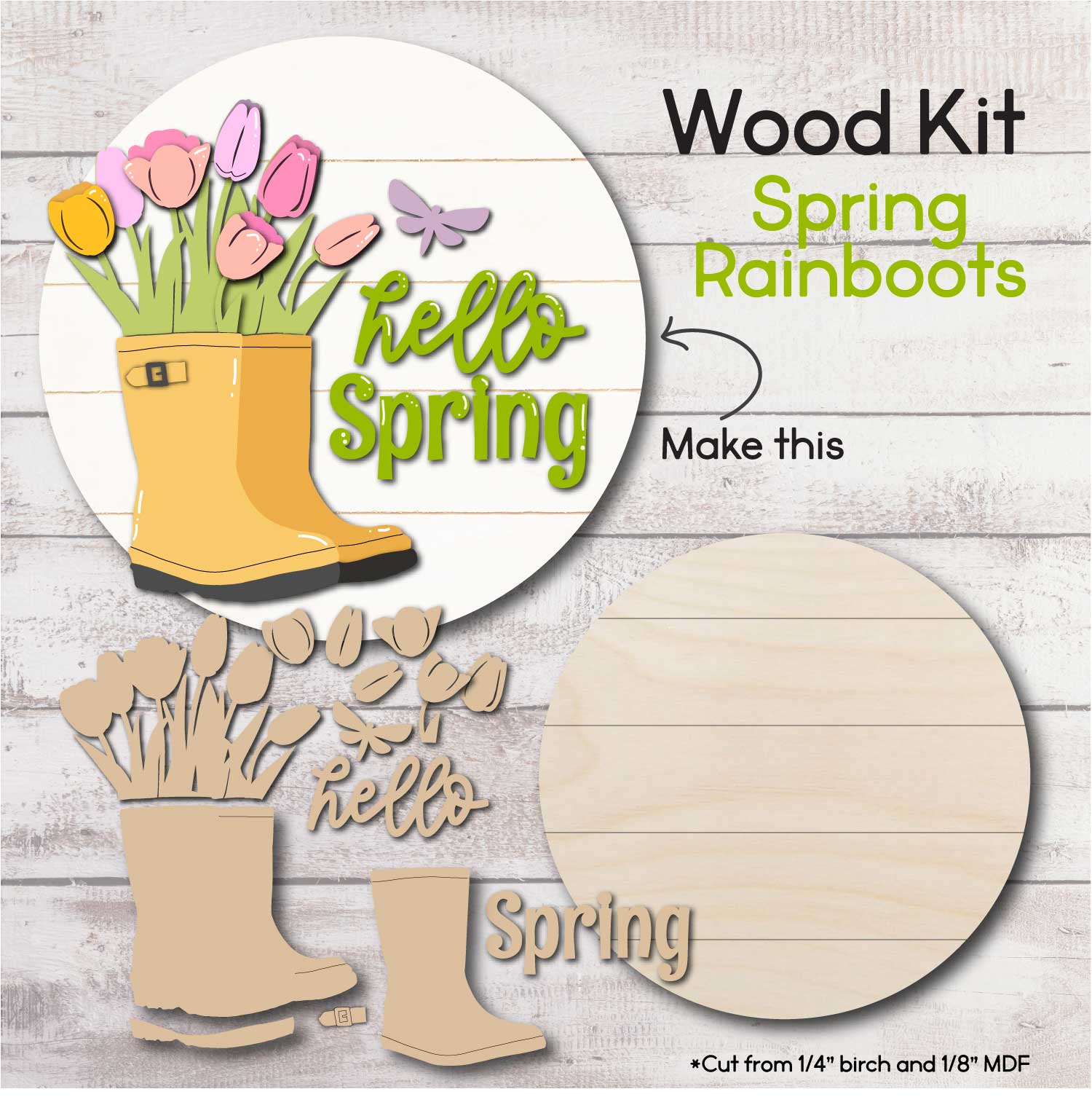 WOOD KIT / Spring Rainboots / Hello Spring Tulips – WallCutz Crafts