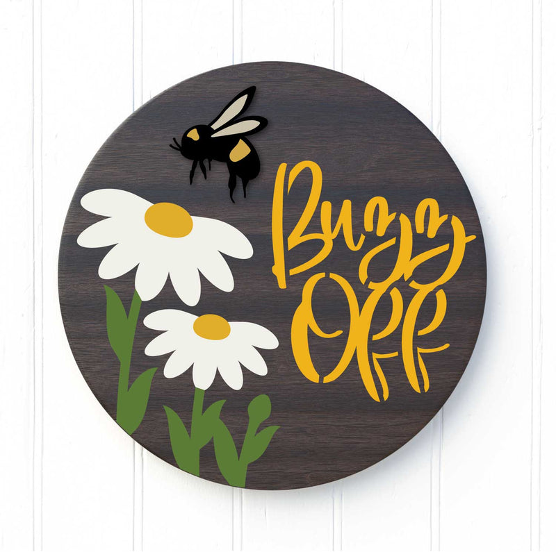 STENCIL KIT with Wood Round / Buzz Off Daisy| WallCutz Crafts