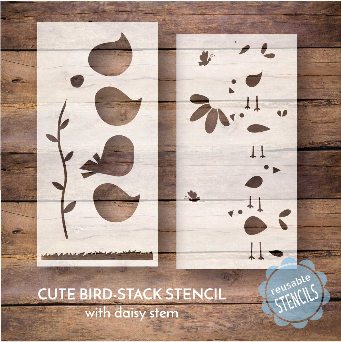 Cute Bird Stack with Daisy Stem / Reusable Stencil| WallCutz Crafts