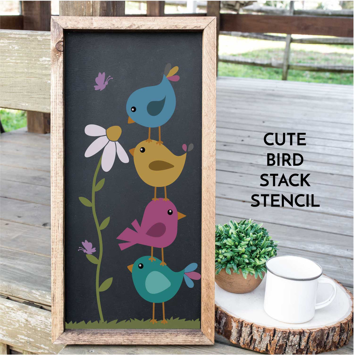 Cute Bird Stack with Daisy Stem / Reusable Stencil| WallCutz Crafts