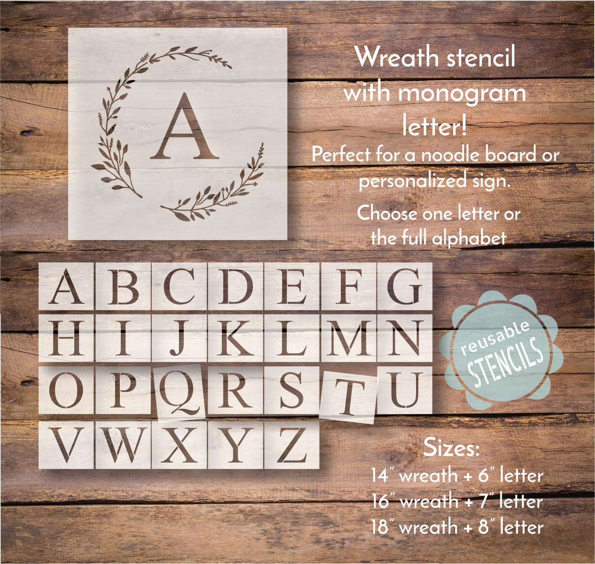 Wreath Stencil with monogram letter / Noodle board stencil| WallCutz Crafts